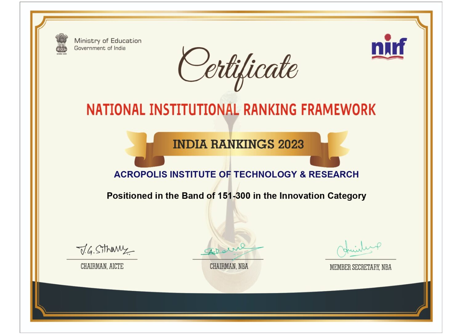 Certification of National Institutional Ranking Framework - Acropolis ...